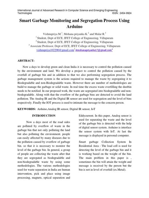 Smart Garbage Monitoring And Segregation Process Using Arduino Pdf