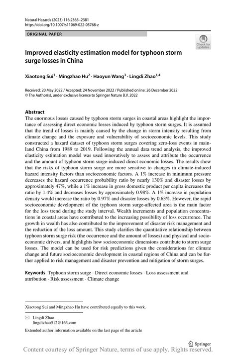 Improved Elasticity Estimation Model For Typhoon Storm Surge Losses In China Request Pdf