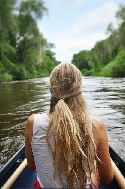 Premium Photo Rear View Of Two Young Women On A Canoe Trip Created With Generative Ai