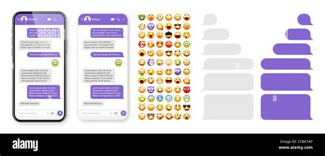 Smartphone Messaging App User Interface Design With Emoji Sms Text Frame Chat Screen With