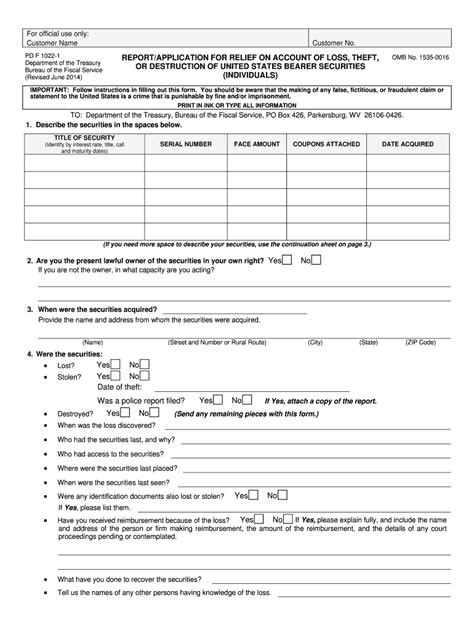 Fillable Online REPORT APPLICATION FOR RELIEF ON ACCOUNT OF LOSS THEFT OR DESTRUCTION OF