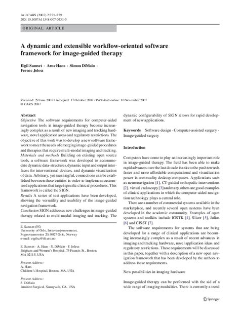 pdf a dynamic and extensible workflow oriented software framework for image guided therapy
