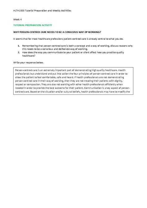 Week 4 Tutorial Preparation And Weekly Activities Hlth1000 Tutorial