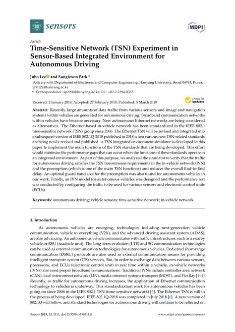 Pdf Time Sensitive Network Tsn Experiment In Sensor Based Integrated Environment For