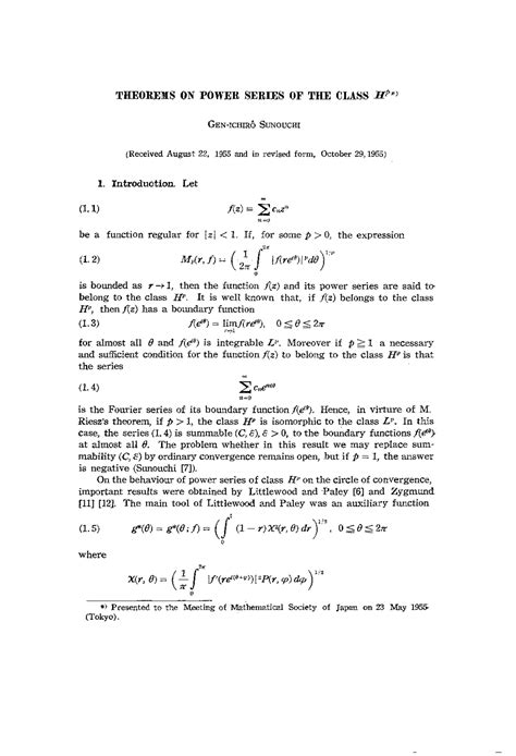 Theorems On Power Series Of The Class Docsity