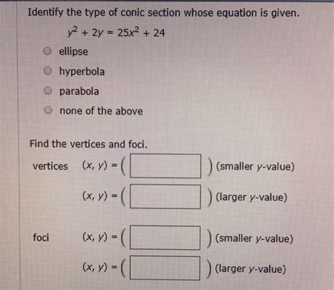 Solved Identify The Type Of Conic Section Whose Equation Is