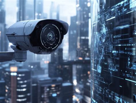 Surveillance Camera In A Futuristic Cityscape Stock Illustration Illustration Of Glass
