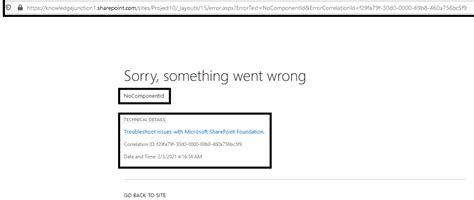 M365 Sharepoint Online Resolving Exception Nocomponentid” While