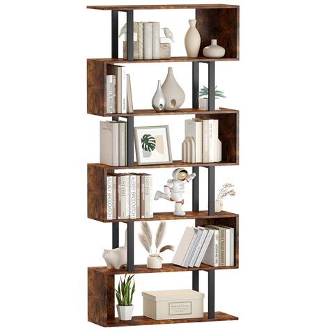 Yusong Geometric Bookcase S Shaped Bookshelf Tier Book Shelves For Bedroom Modern Wood