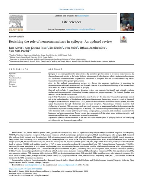 Revisiting The Role Of Neurotransmitters In Epilepsy An Updated Review Pdf