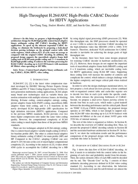 High Throughput H264 Avc High Profile Cabac Decoder Pdf Computer