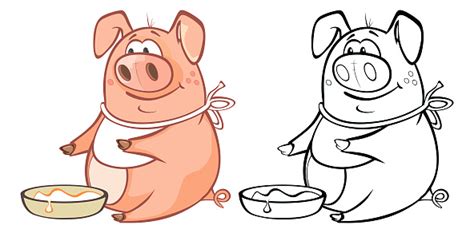 당신을 위한 귀여운 만화 캐릭터 돼지의 벡터 일러스트 디자인 및 컴퓨터 게임 색칠하기 책 윤곽선 세트 귀여운에 대한 스톡 벡터 아트 및 기타 이미지 Istock