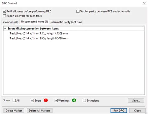 can someone see why i m getting this drc error about missing connection between items r kicad
