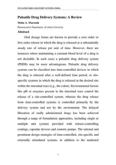 Pdf Pulsatile Drug Delivery Systems Pdds Pulsatile Drug Delivery Systems A Review