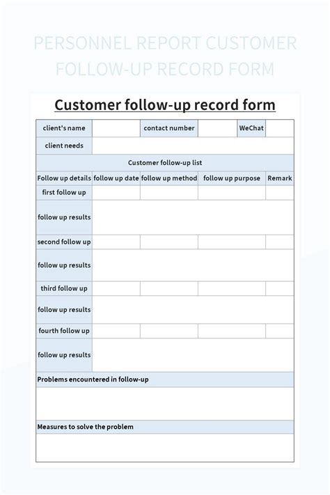 Personnel Report Customer Follow Up Record Form Excel Template And Google Sheets File For Free