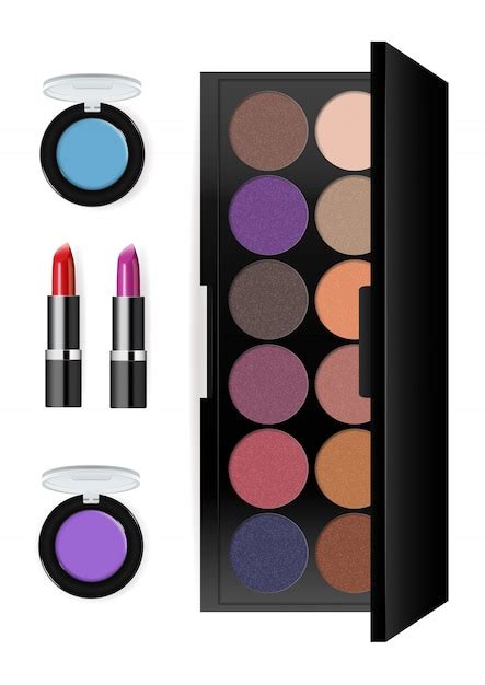 Conjunto De Cosméticos Maquiagem Realista Vetor Premium