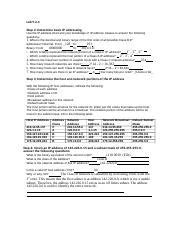 Lab Answer Docx Lab Step Determine Basic IP Addressing Use The IP Address Chart And