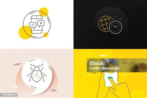 시간 관리 소프트웨어 버그 및 전화 설문 조사 라인 아이콘의 최소 세트 웹 개발용 벡터 검사 보기에 대한 스톡 벡터 아트 및 기타 이미지 Istock