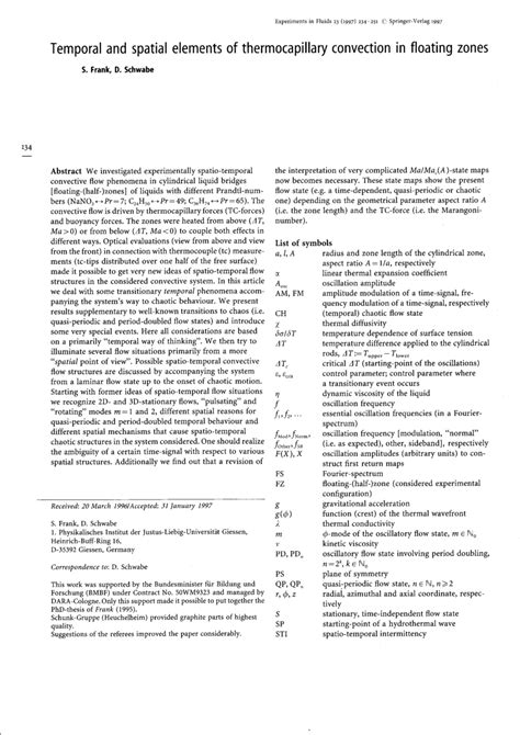 Pdf Temporal And Spatial Elements Of Thermocapillary Convection In Floating Zones