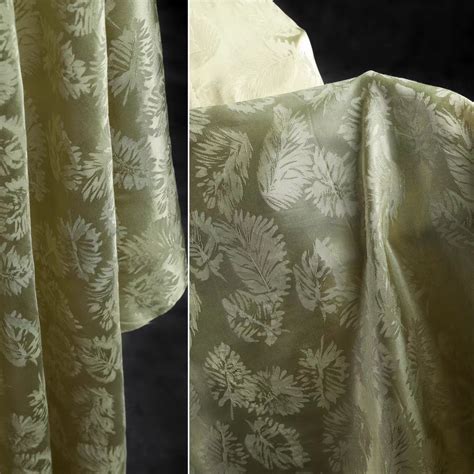 Light Green Maple Leaf Jacquard Silk Fabric Designer Material For Hanfu