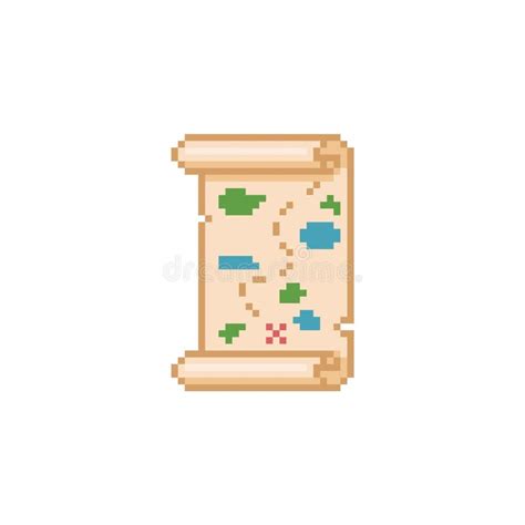 Ancient Vertical Parchment Roll Map Old Paper Scroll Vector Pixel Cartoon Open Game Navigation