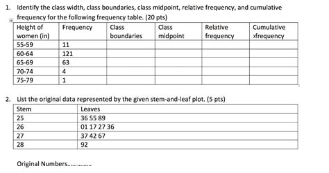 solved identify the class width class boundaries class midpoint