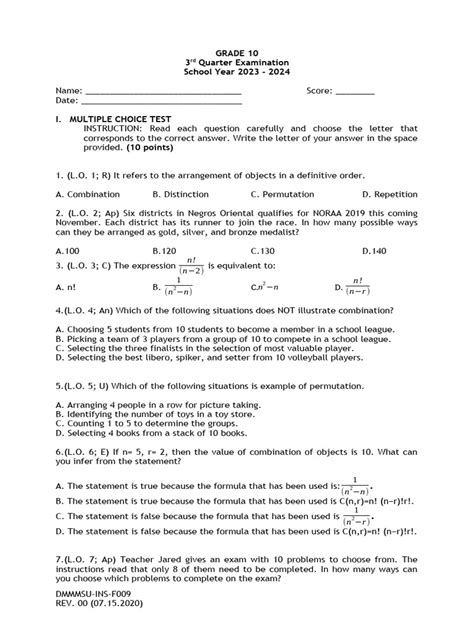 Educ 105 Multiple Choice By Felix Pdf Volleyball Permutation