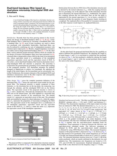 Dual Band Bandpass Filter Based On Dual Plane Microstrip Interdigital Dgs Slot Structure Pdf