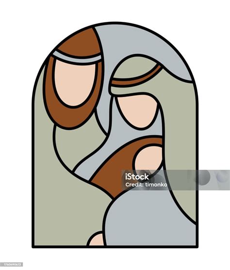 컬러 크리스마스 벡터 기독교 아이콘 종교 성탄 마리아와 요셉과 함께 아기 예수 장면 로고 일러스트 스케치입니다 낙서 손으로 그린 고립 벡터에 대한 스톡 벡터 아트 및 기타