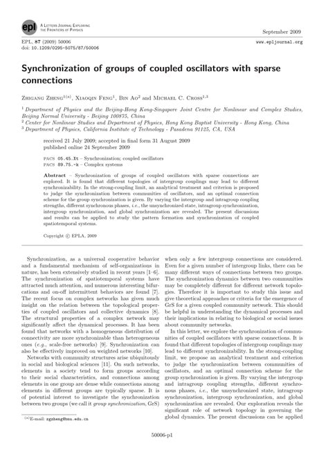 Pdf Synchronization Of Groups Of Coupled Oscillators With Sparse Connections