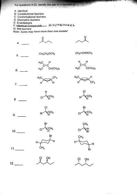 Solved For Questions 4 22 Identify The Pair Of Molecules As A Identical Constitutional