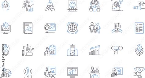 project research line icons collection analysis experimentation observation inquiry survey