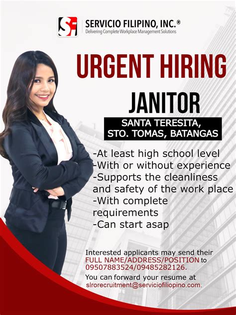Job Hiring Servicio Filipino Peso Santo Tomas Batangas