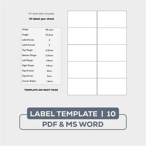 Label Template 10 Label Per Sheet A4 Printable Sticker Template Pdf And Word Digital