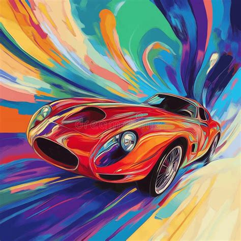 Car Style Pop Art Illustration Lots Of Colors Bright Sports Car Stock