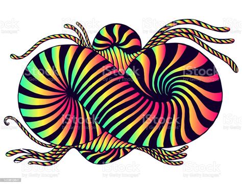 환각적인 나선형 시각 예술 패턴 밝은 청록색 노란색 주황색 그라디언트 색상은 흰색 배경에 격리되어 있습니다 벡터 손으로 그린 그림입니다 디자인을위한 낙서 스타일 요소