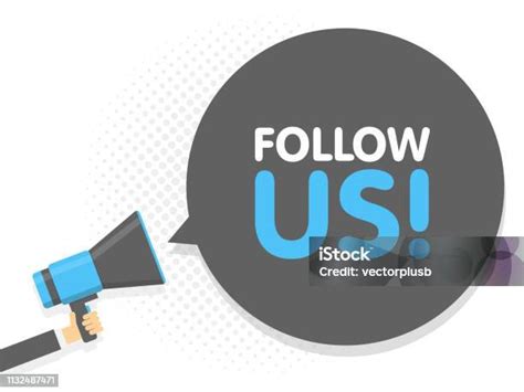 손으로 들고 메가 폰 음성 기호 텍스트 우리를 따르라 벡터 일러스트입니다 개념에 대한 스톡 벡터 아트 및 기타 이미지 개념 개념과 주제 고객 참여 Istock