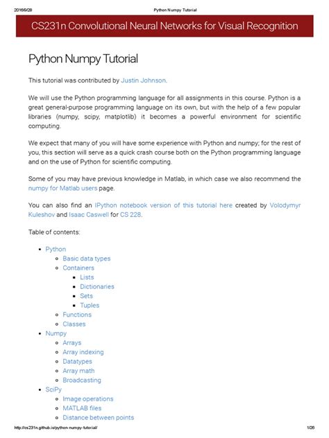 Python Numpy Tutorial Pdf Matrix Mathematics Python