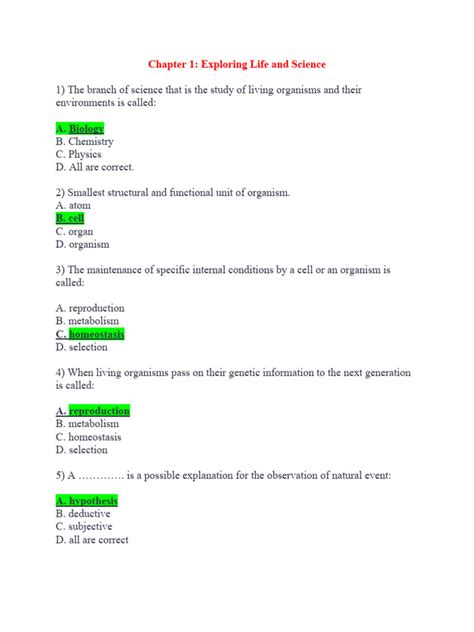 Chapter 1 Test Bank Pdf Organisms Cell Biology