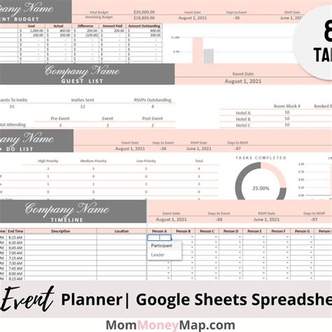 Event Spreadsheet Template Etsy