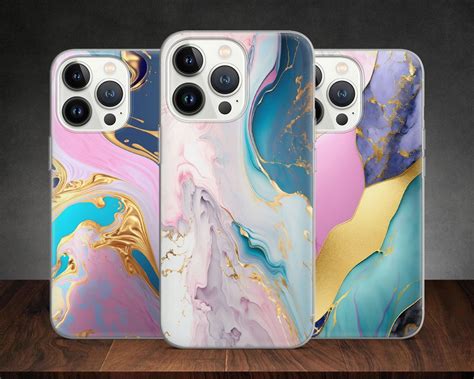 Marble Texture Pink Blue Gold Stone Phone Case For Iphone 14 13 Pro Max