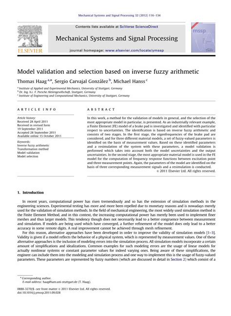 Pdf Model Validation And Selection Based On Inverse Fuzzy Arithmetic