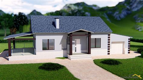 Проект одноэтажного дома с гаражом и террасой S 105