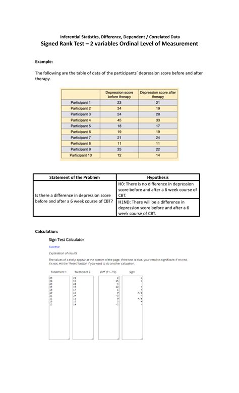 Sign Test Example For Sign Test Problem Solving Inferential Statistics Difference