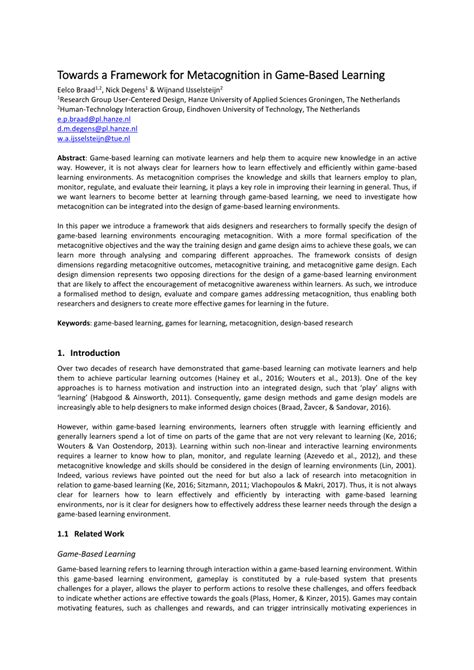 Pdf Towards A Framework For Metacognition In Game Based Learning