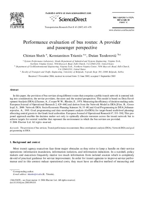 Pdf Performance Evaluation Of Bus Routes A Provider And Passenger Perspective