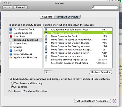 Macos Control F2 Move Focus To Menu Bar Only Works Occasionally
