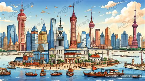 Ai创作图上海外滩卡通图 昵图网