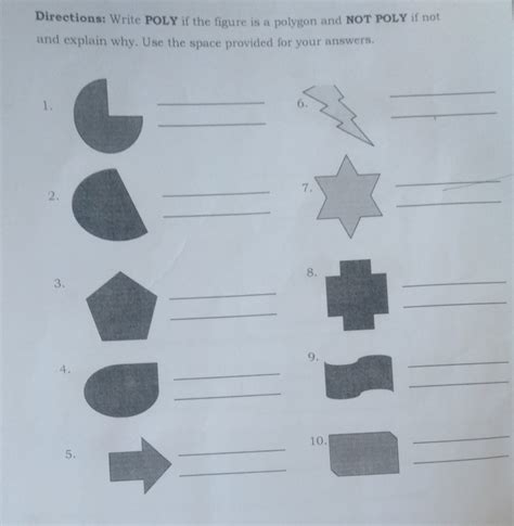Solved Directions Write Poly If The Figure Is A Polygon And Not Poly If Not And Explain Why