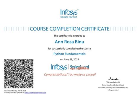 Ann Rosa Binu On Linkedin Pythonfundamentals Infosysspringboard
